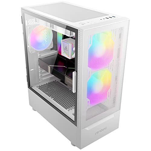 Antec NX410 ATX Mid-Tower Case, Tempered Glass Side Panel, Full Side View, Pre-Installed 2 x 140mm in Front & 1 x 120 mm ARGB Fans in Rear (White) (9734088000)