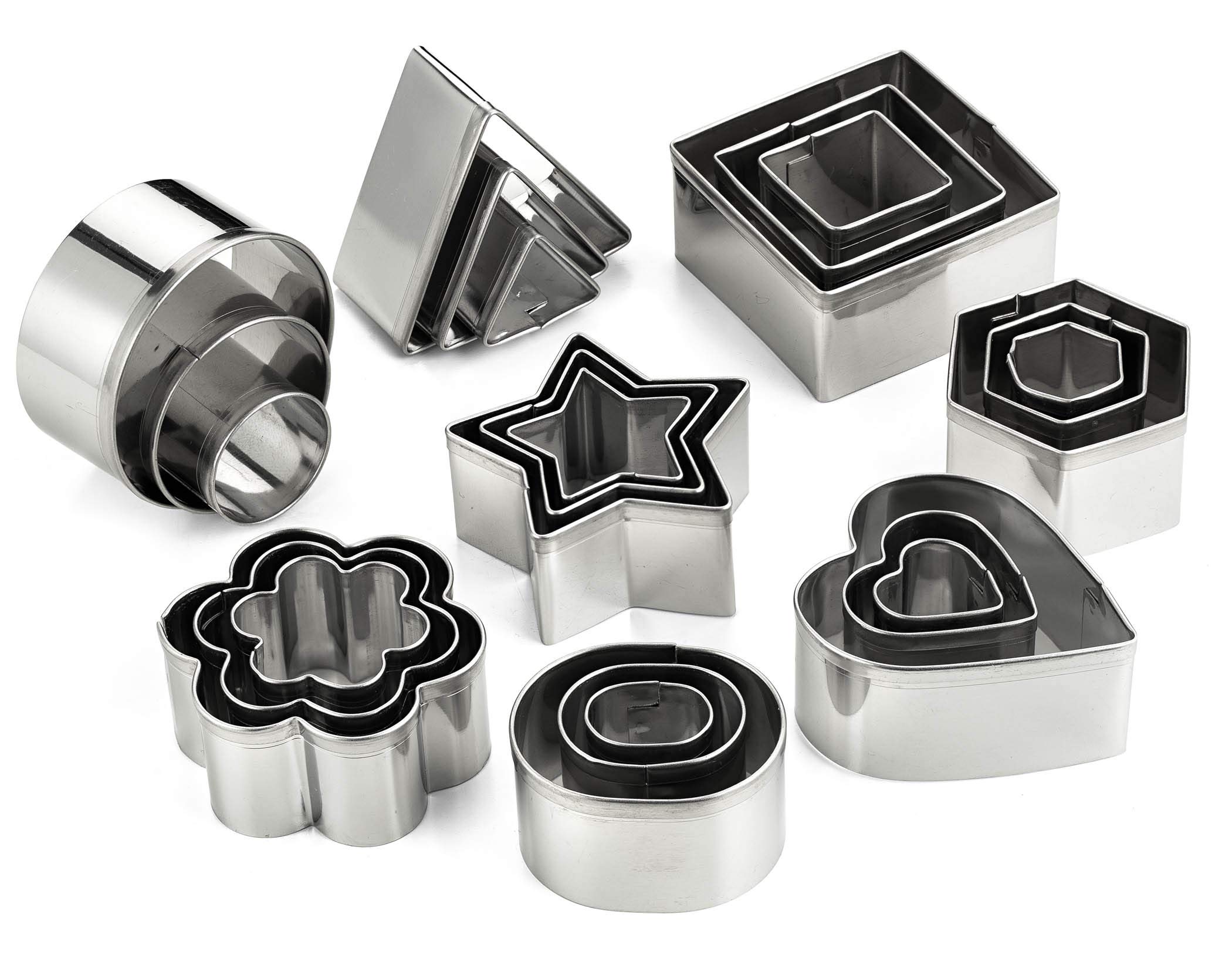 24 Piece Mini Cookie Cutter Set - Heart, Star, Flower, Geometric Shaped Assorted Sizes - Premium Stainless Steel Mini Biscuit Cutters, Fondant, Sugarpaste Cutters