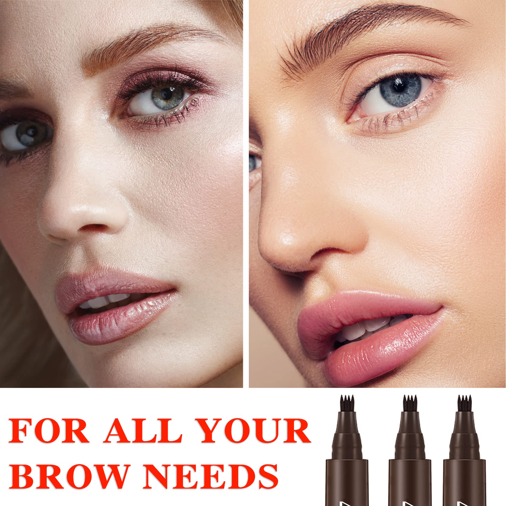 3 Pcs Eyebrow Tattoo Pen Waterproof Microblading Eyebrow Pencil Long Lasting Brow Pen with a Micro-Fork Tip Applicator,Easily Create Natural Charming Eyebrow Makeup(Dark Brown)