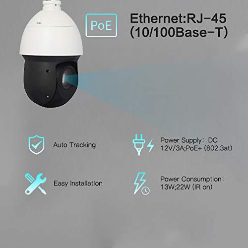 EmpireTech Outdoor 4MP 1/2.8" CMOS Starlight 25X Optical Zoom IR PTZ Smart AI IP Camera Support Auto-Tracking, PoE+,Perimeter Protection,Face Detection,Smart Capture PTZ Camera,PTZ494M-25X