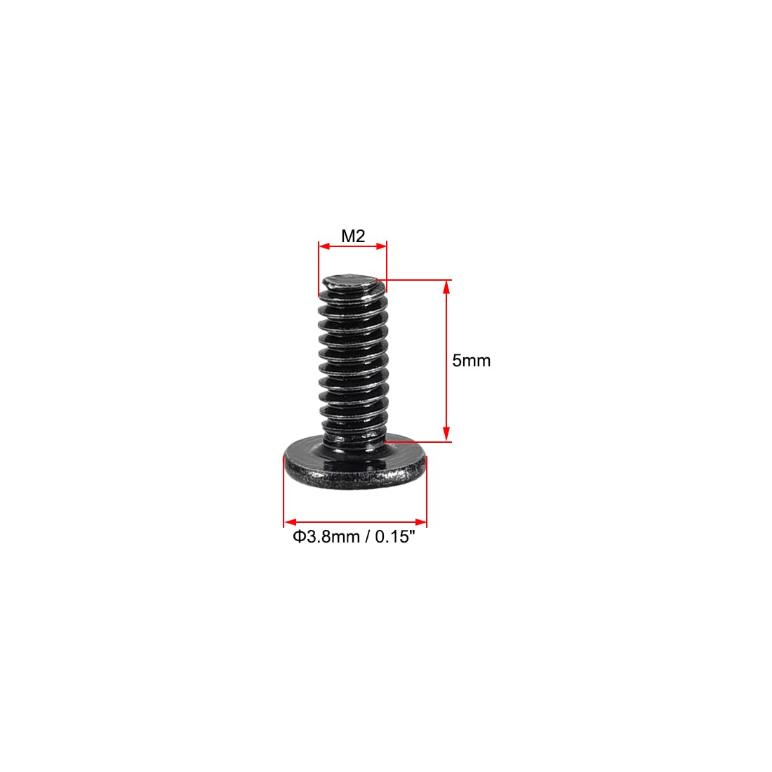 uxcell M2x5mm Phillips Screw Fastener Black 3.8mm Dia Screw Head for Laptop PC TV Fan Switch 100pcs
