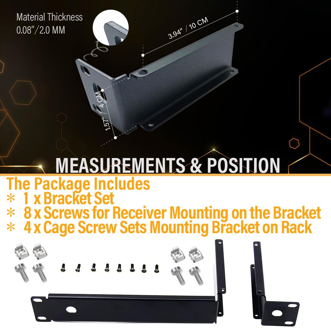 Antenna Distributor Bracket Hardware Kit for Mounting Shuer SLX4 SLXD4 Wireless Microphone Single Receiver on 19'' Audio Rack Case (for 1 Receiver)