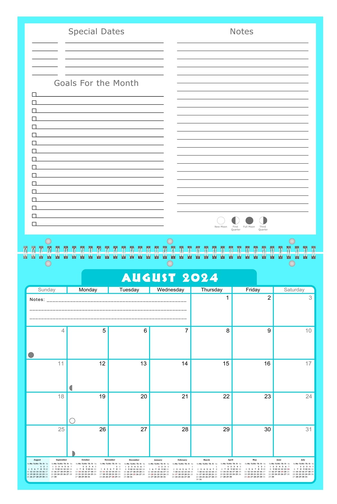 2024-2025 Academic Year 12 Months Student Calendar/Planner for Wall & Desk & 3-Ring Binder, for School, Teacher, Student (Edition #006)