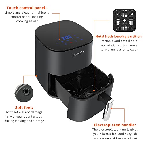 Air Fryer Oven 6 Quart Compact air fryers Oilless Oven 12-in-1 Nonstick and Dishwasher-Safe Basket, Exclusive Recipes, Tempered Glass Display, Custom
