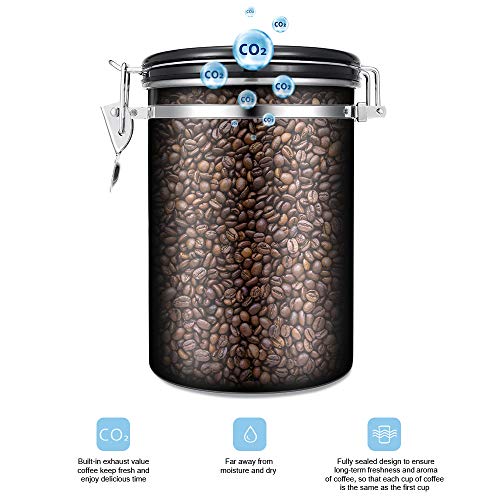 JENNIMER Coffee Canister - Large, Stainless Steel Airtight Coffee Containers with Transparent Window,Date Tracker, CO2-Release Valve and Measuring Scoop for Freshness of Storage Coffee(Red)