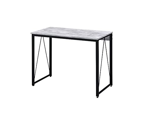 Afaris Computer Desk 35 inch Length Home Office Desk, Small Study Writing Table, Adjustable feet, Modern Furniture for Home Office, Black Metal Frame,Antique White