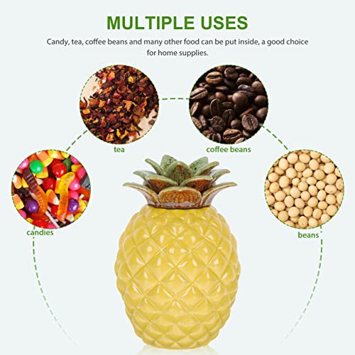 BESTonZON Ceramic Tea Jar Pineapple Shape Tea Tins Containers with Leaf Lid Porcelain Tea Pot Coffee Sugar Storage Canisters Empty Food Storage Jar for Home Kitchen Counter Yellow