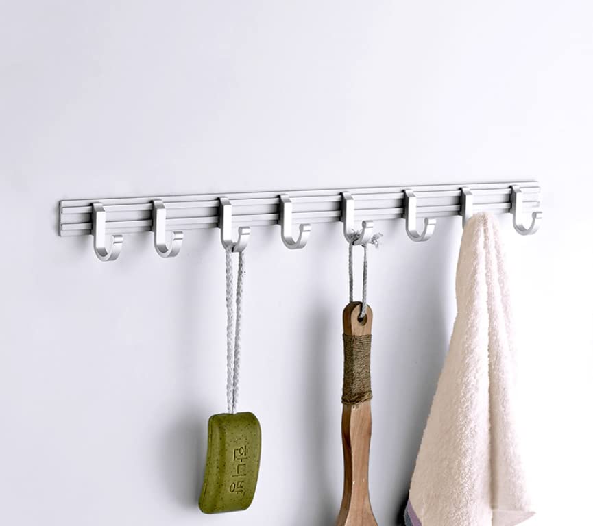MroMax Wall Mounted 8 Hooks Towel Hat Coat Clothes Wall Hook Rack Rail 20.47"x2.17"(L x W), Silver 1Pcs