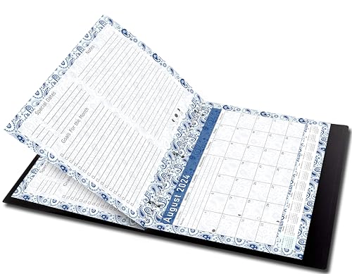 2024-2025 Academic Year 12 Months Student Calendar/Planner for Wall & Desk & 3-Ring Binder, for School, Teacher, Student (Blue Navy Paisley Edition #019)