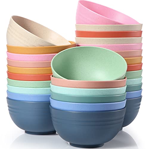 30 Pieces Cereal Bowls 24 oz Unbreakable Wheat Straw Bowls Assorted Color Reusable Microwavable Lightweight Rice Bowls Microwave and Dishwasher Safe Salad Bowls Ramen Bowls for Kitchen