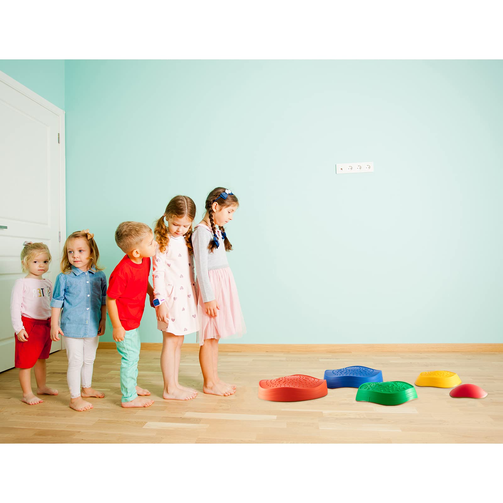 BEJOY Balance Stepping Stones for Kids Portable Stepping Blocks with Non-Slip Rubber Grips River Stones Indoor & Outdoor Toy for Kids 5 pcs