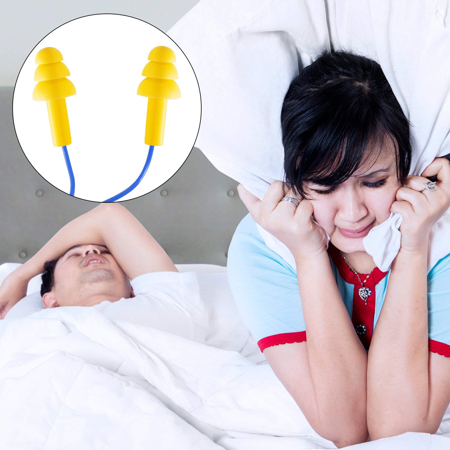 50 Pairs Corded Ear Plugs Silicone Waterproof Ear Plugs for Sleeping Snoring Swimming Shooting, Ear Plugs Noise Cancelling and Hearing Protection