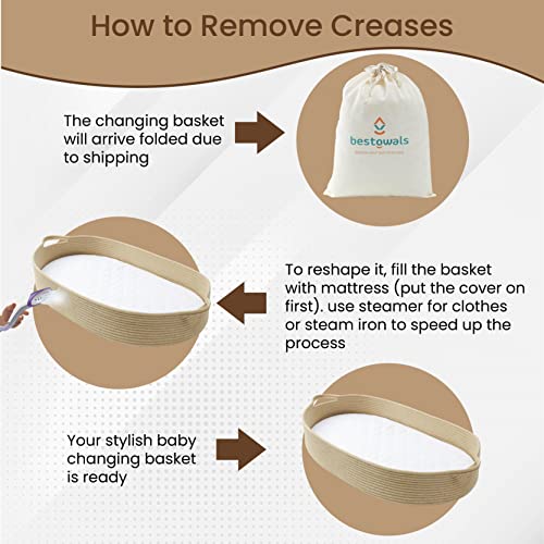 BESTOWALS Baby Changing Basket for Baby Dresser, Moses Basket for Babies, Comfortable and Stylish Cotton Rope Diaper Changing Basket with 3 Small Baskets, Easy to Carry