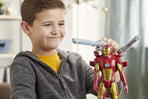 Avengers Marvel Titan Hero Series Blast Gear Iron Man Action Figure, 12-Inch Toy, with Launcher, 2 Accessories and Projectile, Ages 4 and Up, Red