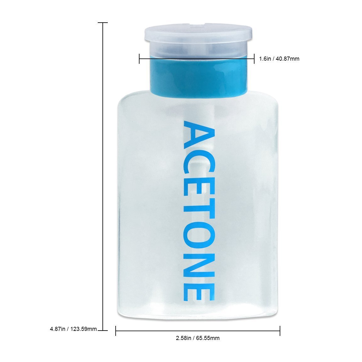 Beauticom 9 Oz Blue Push Down Acetone Labeled Dispenser Empty Bottle