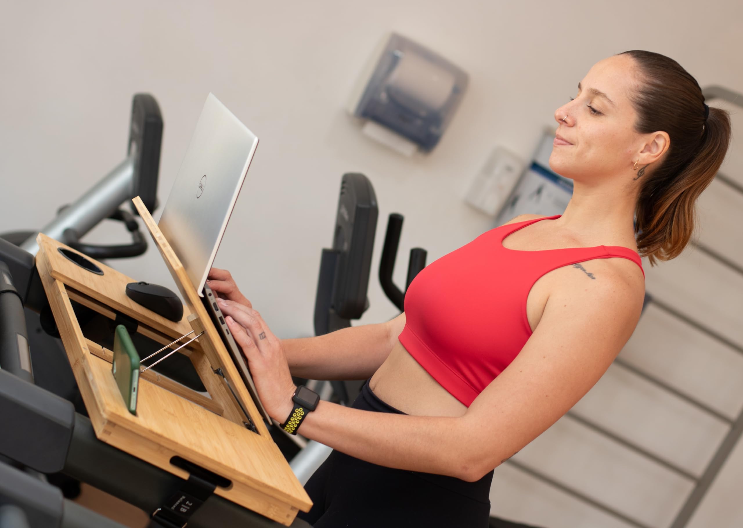 2B Balanced Treadmill Desk Attachment | Fits Treadmills Up to 32" Wide | Crafted from Bamboo | Adjustable Height for Better Posture | Securely Holds Laptop, iPad, Phone, Book