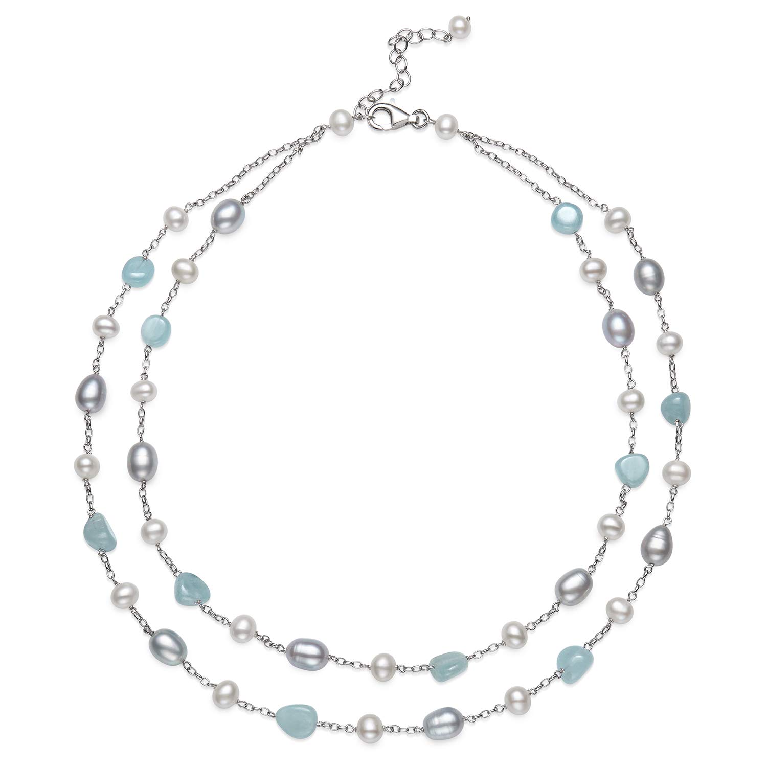 Belacqua Natural Aquamarine & Cultured Freshwater Pearl Necklace and Dangle Earring Set