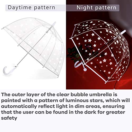 Baraida Kids Clear and Transparent Umbrella with an Easy Grip Handle, Dome Bubble Umbrella, Windproof for Kids Boys and Girls, Little Stars
