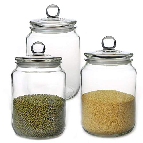 Glass Jars,Candy Jar with Lid For Household,Food Grade Clear Jars - 1/2 Gallon (3)