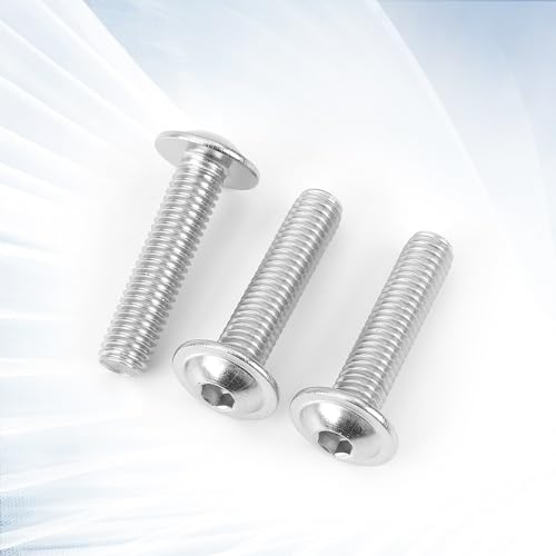 M6-1.0 x 20mm Flanged Button Head Socket Cap Screws Flange Bolts, 18-8 Stainless Steel 304 Bright Finish, Full Thread, 25 PCS