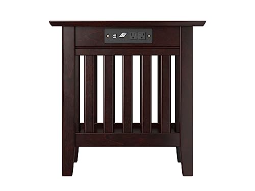 AFI Mission Chair Side Table with Charging Station in Espresso