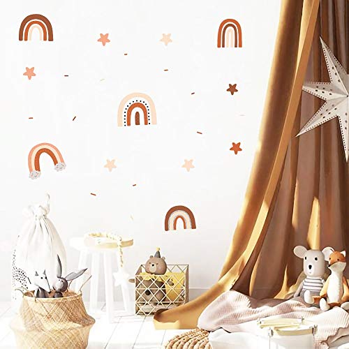 DrCor Boho Rainbow Wall Decal for Classroom Dorm Kids Room Nursery Rainbow Clouds Star Warm Earth Toned Wall Stickers Cute Home Decor,6 Sheets 10"x8"