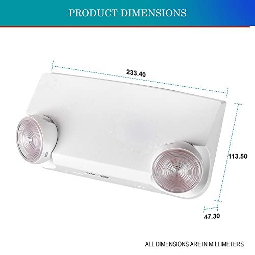 Ciata Emergency Lights LED with Backup Battery, with Adjustable Heads, Commercial or Industrial Use Rechargeable Light Bulb, Indoor Hallway or Room Safety for Residential - 2 Pack