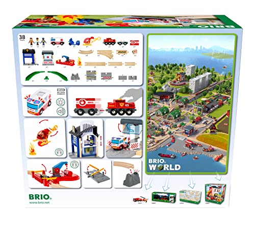 BRIO World β 36025 Rescue Team Train Set | 44-Piece Interactive Toy for Kids Age 3 and Up | Multi-Level Railway Play | FSC-Certified European Beech Wood