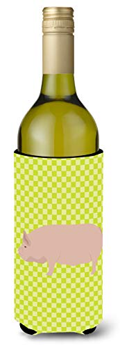 Caroline's Treasures BB7763LITERK Welsh Pig Green Wine Bottle Hugger Bottle Cooler Sleeve Hugger Machine Washable Collapsible Insulator Beverage Insulated Holder
