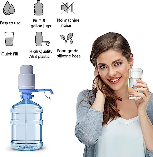 5 Gallon Water Dispenser - Manual Water Dispenser for 5 Gallon Bottle Non Drips, Easy Hand Press Water Pump Dispenser Fit for 2-6 Gallon Bottle (Blue)