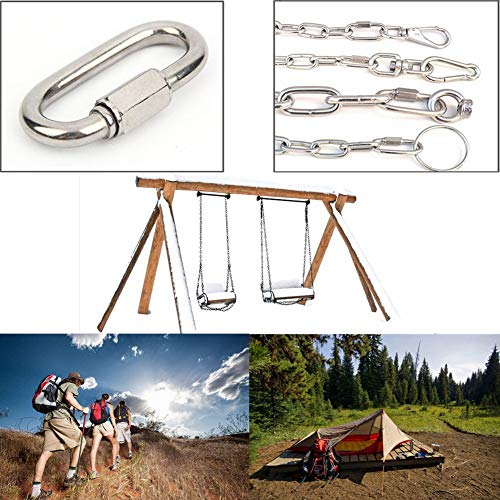 JCPLYNN 304 Stainless Steel D Shape Locking Carabiner Quick Link Chain Connector Keychain Buckle (M3.5 1/8" 18Pack)