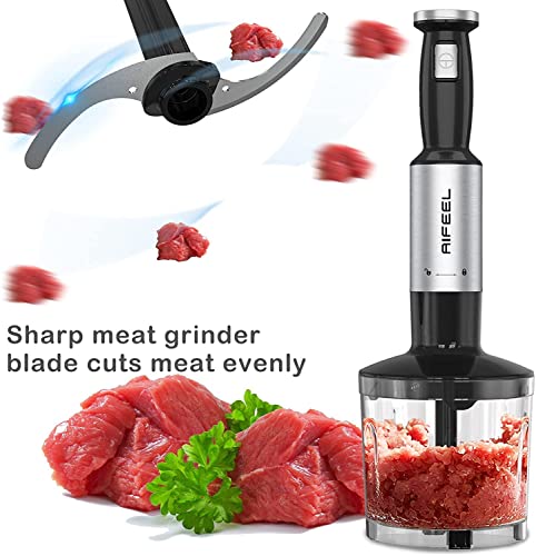 AIFEEL Immersion Hand Blender,Handheld Stick Blender with Ice Chopper,Stainless Steel Whisk and Milk Frother for Smoothie, Baby Food, Sauces,Puree, Soup,Milk coffee