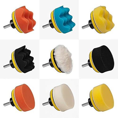 BESUNTEK Car Polishing Pad Kit, 11 Pcs 5 Inch Car Foam Sponge Drill Polishing Disc Woolen Buffer Pads with M10 Drill Adapter for Car Sanding Polishing Waxing Sealing Glaze (5 Inch)