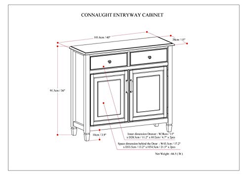 SIMPLIHOME Connaught Traditional Entryway Storage Cabinet, 40 inch Wide, Rectangle in Distressed Grey