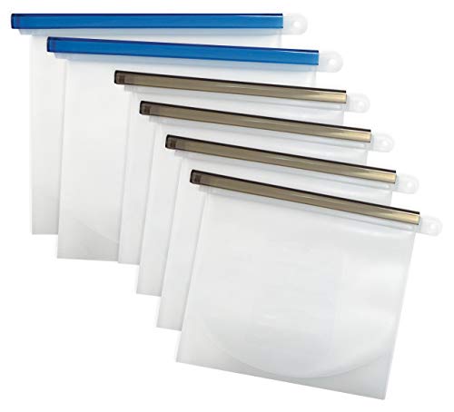Silicone Reusable Food Storage Bags (Set of 6) (2 Large 50oz + 4 Medium 33.8oz), by Better Kitchen Products, Airtight, Expandable Gusset, Easy Stand-Up, for Solids, Liquids, Refrigerator and Freezer,