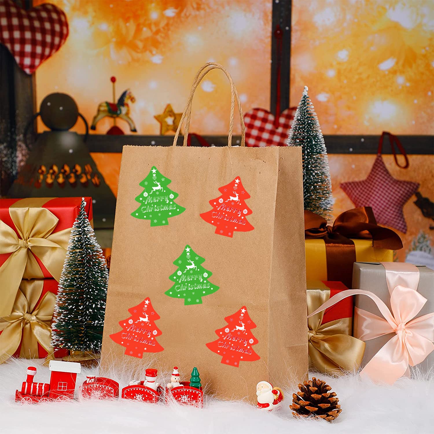 320 pcs Christmas Tree Stickers 2.3 X 2.5 inch Christmas Stickers for Envelopes Merry Christmas Holiday Sticker with Christmas Elements Tree Design for Cards Gift Envelope Arts and Crafts