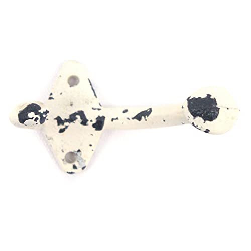 BarnwoodUSA | Distressed White Cast Iron Wall Hook | Chic White Decorative Hook | Wall Mounted Hook for Rustic Style | Distressed White | 3 3/8" L