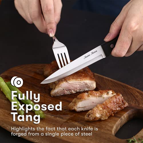 Master Maison 8-Piece 4.5" Premium Steak Knife Set | 8 German Non-Serrated Stainless Steel Kitchen Steak Knives + Storage Gift Box | Anti-Fatigue Ergonomic Full-Tang Triple-Riveted Handle (Black)