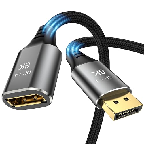 DGHUMEN 8K DisplayPort Extension Cable 3Feet, DisplayPort 1.4 Male to Female Extension Cable, Braided DP to DP Extended Cord, Supports 8K@60Hz,4K@120Hz (Grey, 3 Ft)