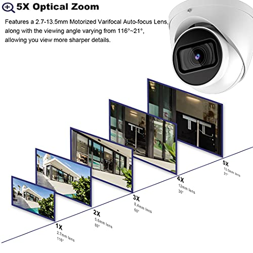 VIKVIZ Starlight 8MP IP Poe Camera with 5X Optical Zoom 2.7-13.5mm,196ft Night Vision,SD Card Slot,WDR,IP67,IVS,4K 8MP Zoom Security Poe Camera