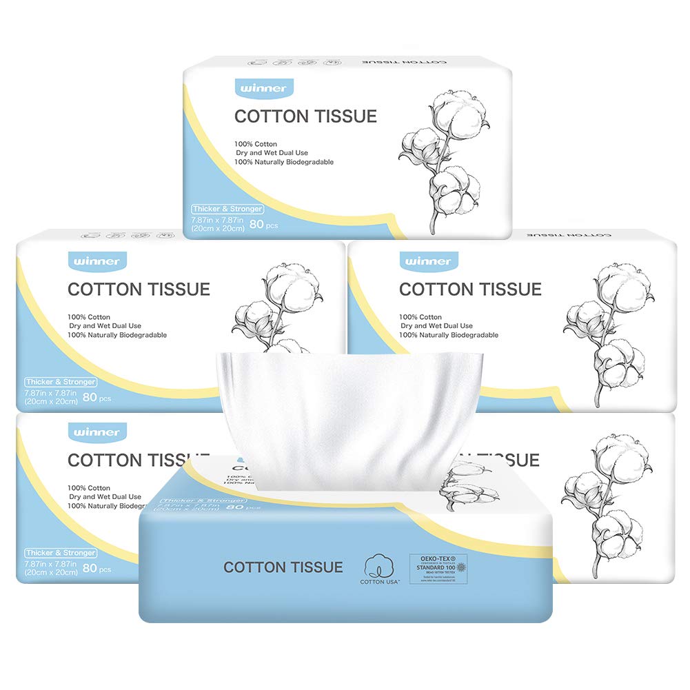 Winner Disposable Face Towel - 100% USA Cotton Face Towels, Unscented Facial Wash Cloth for Sensitive Skin, Super Soft & Thick Facial Towels, Makeup Remover Dry Wipes, 480 Count
