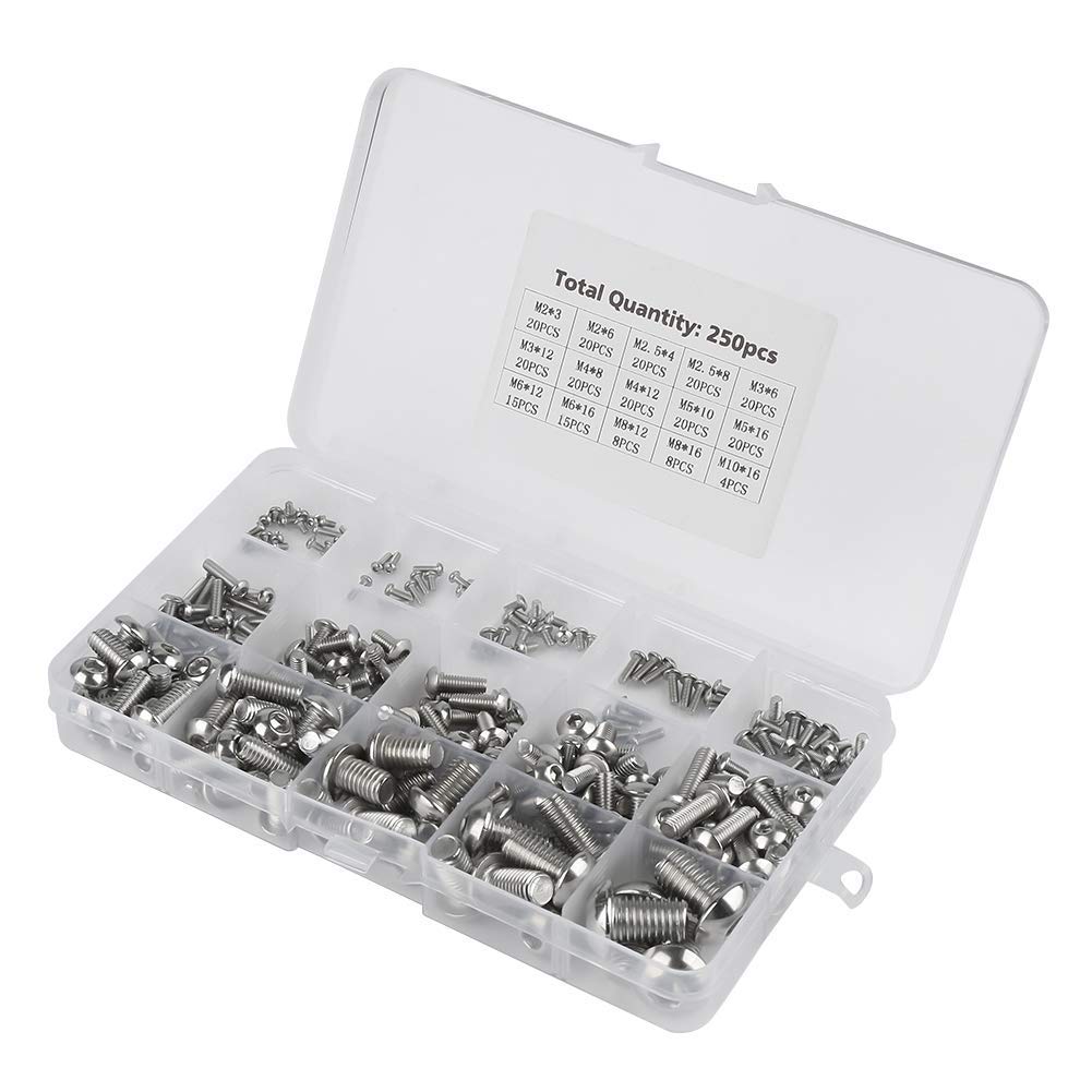 ZXY-NAN Screws Set, 250pcs M2/ M2.5/ M3 /M4/ M5/ M6/ M8/ M10 Machine Screws Set for Laptop/Keyboard/Phone/PC