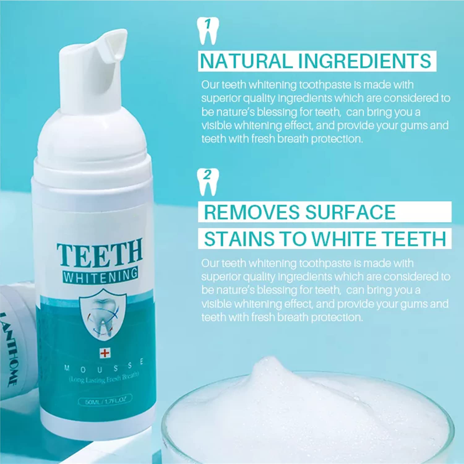 2PCs Teeth Whitening Mousse Foam Refreshing Breath Deep Cleaning Toothpaste,Fresh Breath,Ultra-fine Mousse Whitening Toothpaste Foam Oral Care,Toothpaste Mouthwash