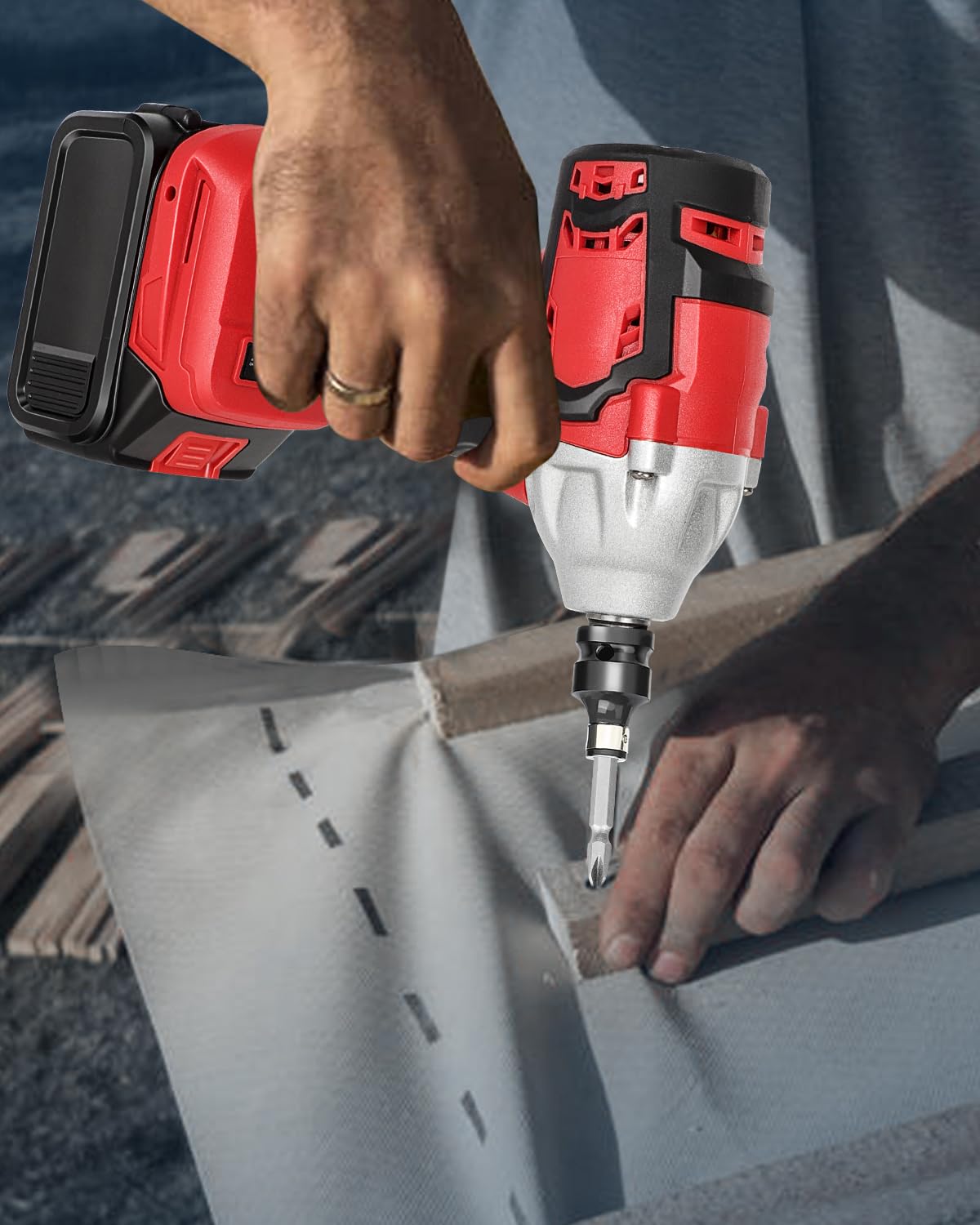 GCCSJ Cordless Impact Wrench 1/2 Inch Brushless High Torque Wrenches 210 ft-lbs Right Angle Detent Anvil Impact Drive Set Kit 2 Battery 18V 2300RPM Chuck/Drill/Sockets/Tool Box/Fast Charger