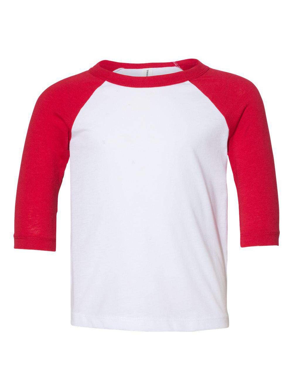Bella Canvas Toddler Side Seamed Baseball T-Shirt, 2T, White/Red