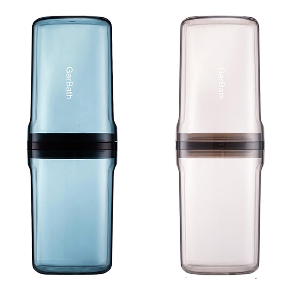2pcs Travel Toothbrush Toothpaste Case with Cup,Portable Business Trips Wash Cup Holder Organizer for Trips and Daily Use (Bule+Grey)