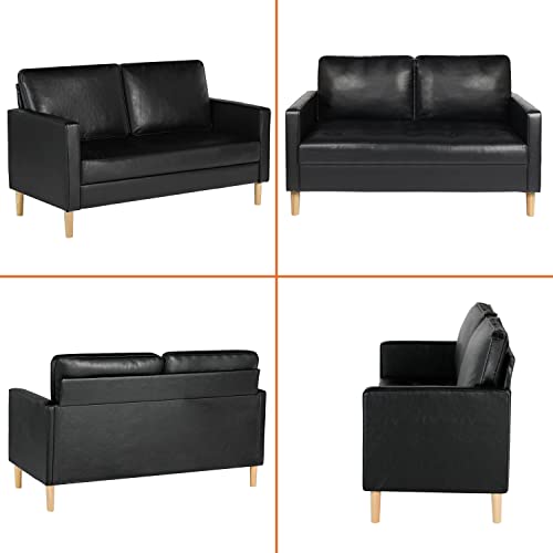 AILEEKISS Mid-Century Sectional Sofa Set Faux Leather Office 3 Pcs Couch Set with Armrest Modern Upholstered Loveseat Couches (1-Seater+1-Seater+2-Seater, Black)