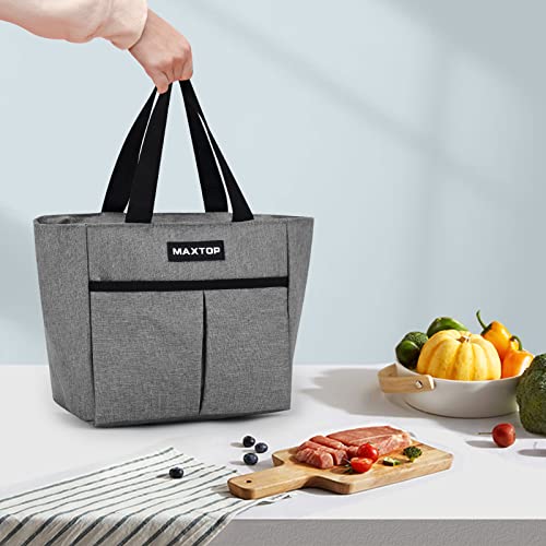 MAXTOP Lunch Bags for Women,Insulated Thermal Lunch Tote Bag,Lunch Box with Front Pocket for Office Work Picnic Shopping (Black, Small)