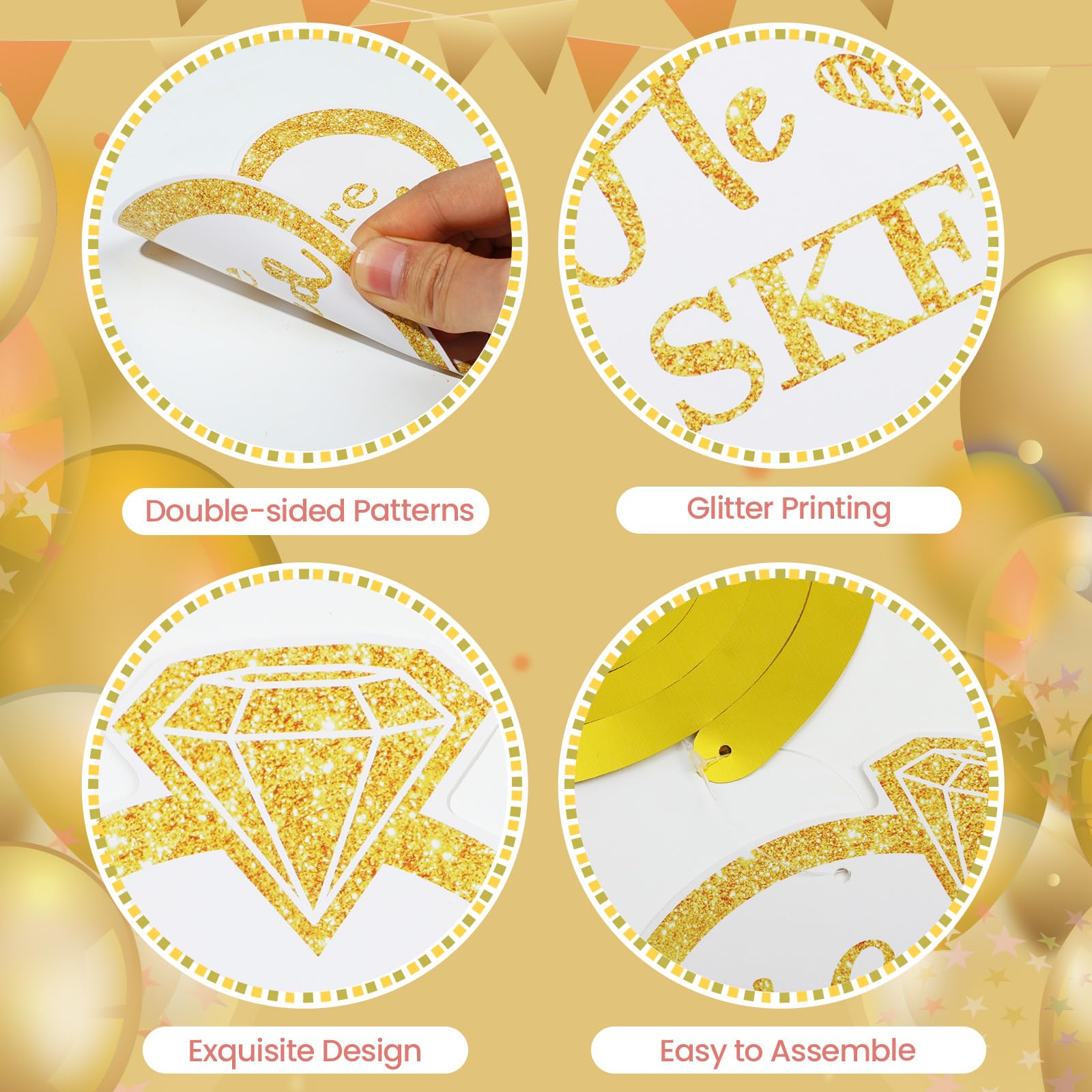 32 Pcs Gold Engagement Party Decorations Just Engaged Banner Diamond Ring Balloons White Gold Engagement Backdrop White Gold Just Married Decorations Kit for Bachelorette Bridal Engagement Party