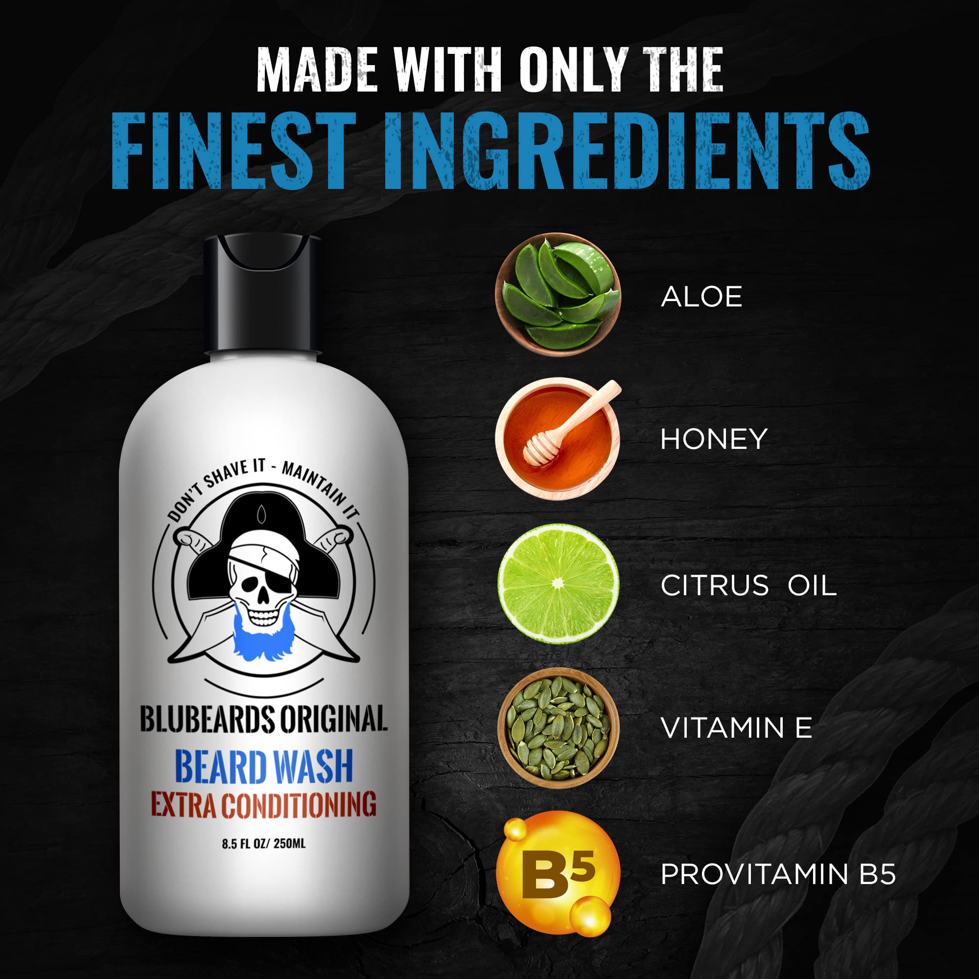 Bluebeards Original Unscented Beard Wash for Men, 8.5 oz. - Natural Beard Wash and Beard Moisturizer, with Aloe & Vitamin E - Deeply Cleans, Softens, and Conditions Your Beard and Skin - Made in USA